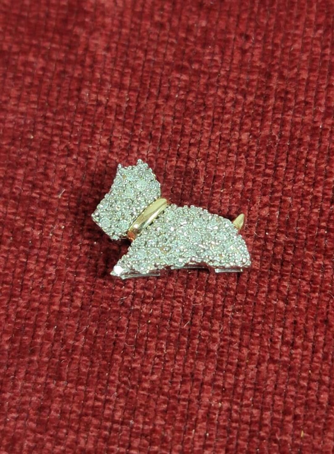 Sterling Silver and Diamonds Scotty Dog Pendant With 14K Gold Collar ...
