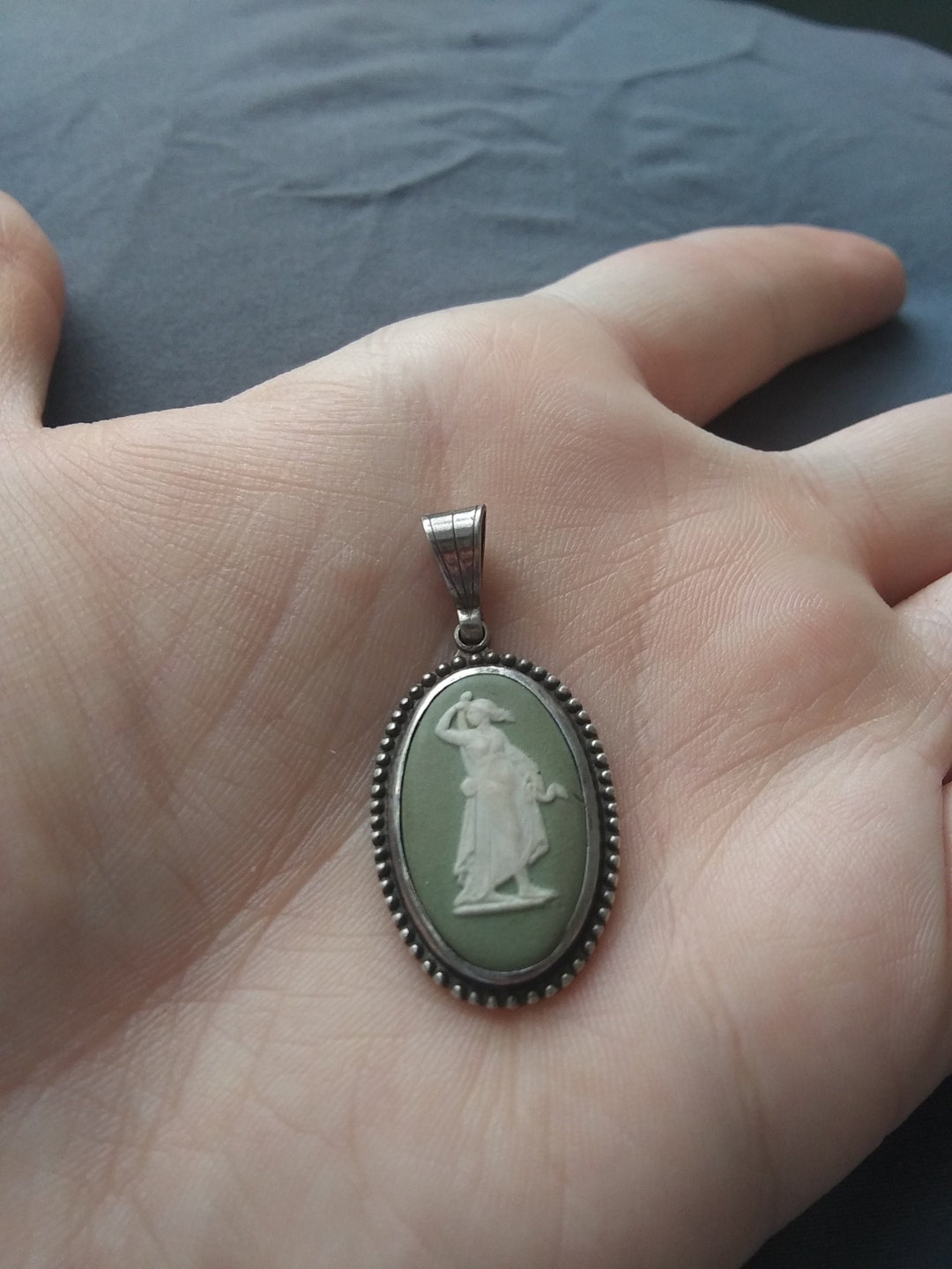 Vintage Sterling 1960's Green White Jasper Ware Signed Made in England ...