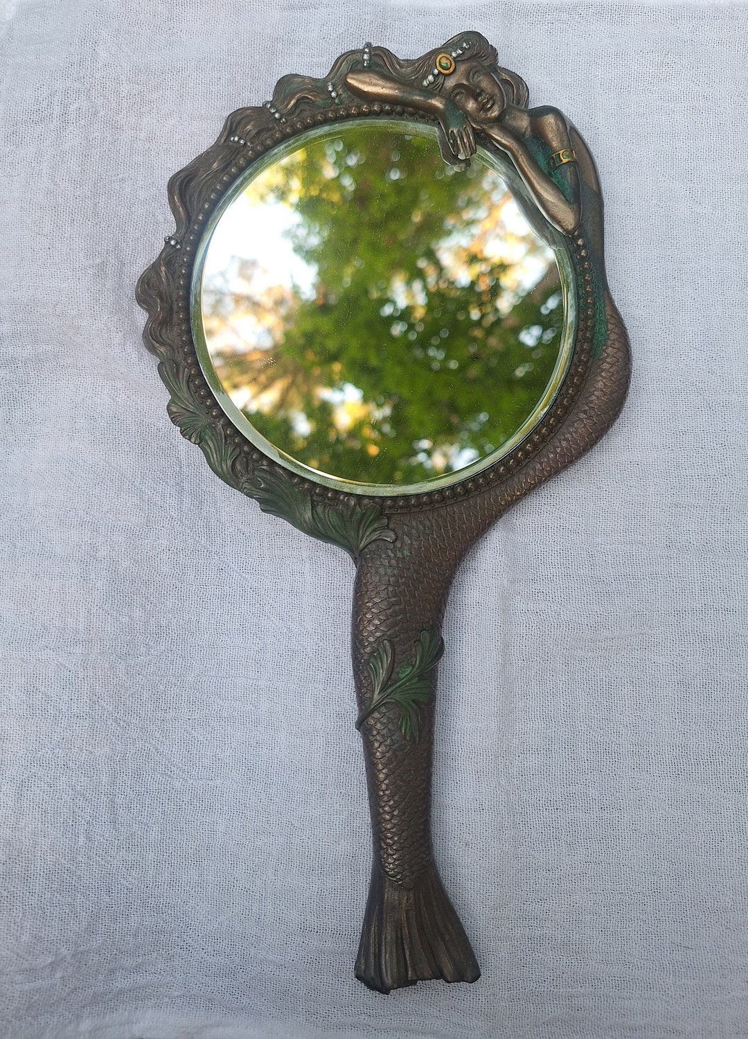 Art Nouveau Faux Bronze Vanity Mermaid Hand Mirror - Etsy
