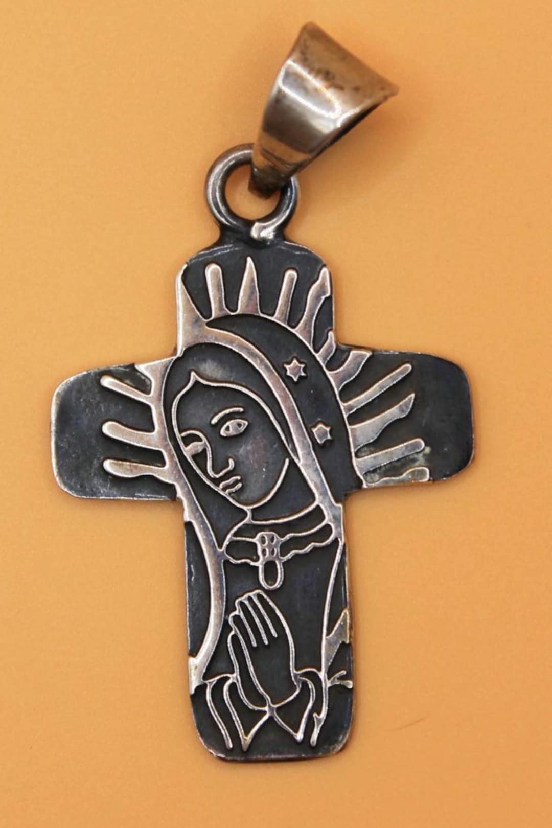 Sterling Silver Virgin Mary Cross Pendant - Etsy
