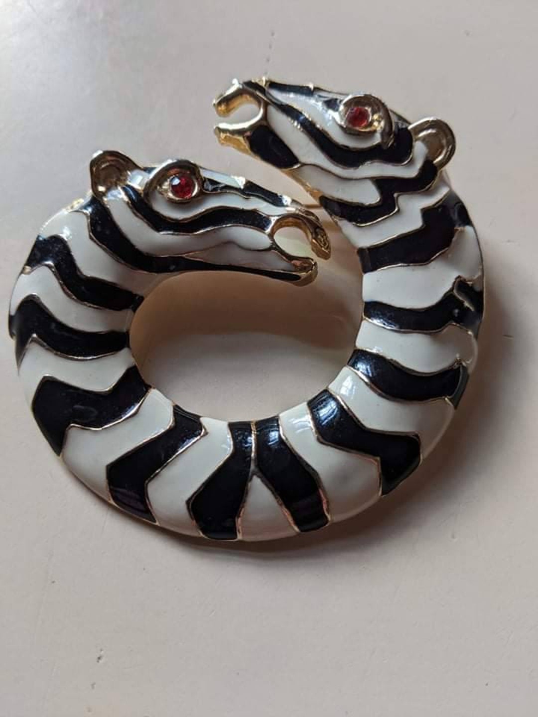 KJL Kenneth Jay Lane Double Headed Zebra Circle Pin Brooch - Etsy