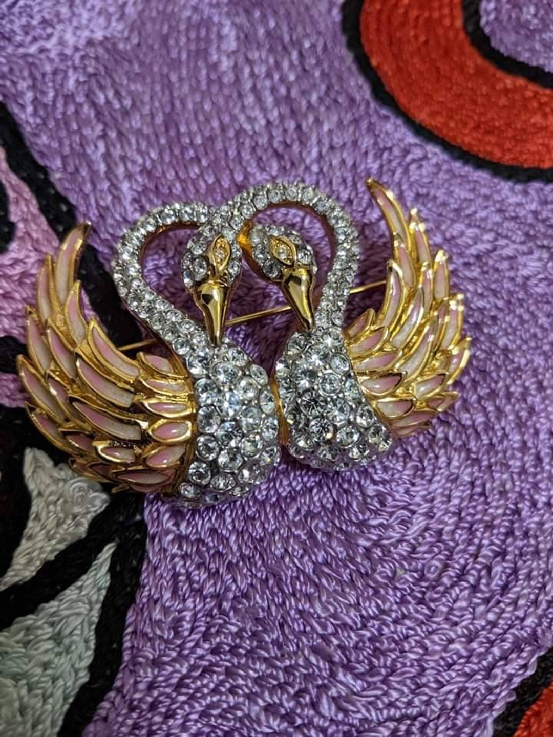 Nolan Miller Enamel Swarovski Crystal Interlocking Swan Pin Brooch ...