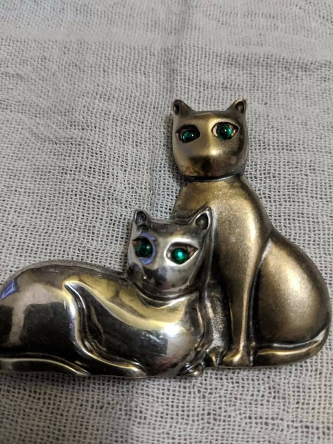 Vintage Sterling Silver Gorham Cats With Emerald Eyes Brooch/pendant - Etsy