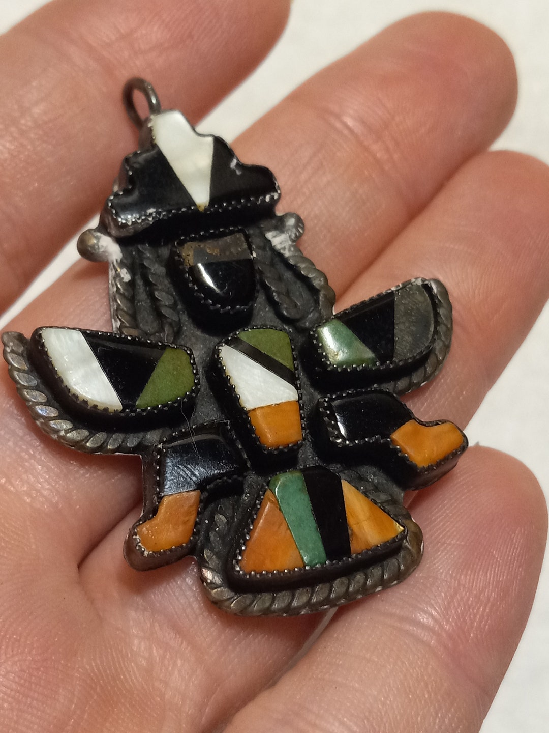 Vintage Zuni Knifewing Stone Inlay Pendant - Etsy