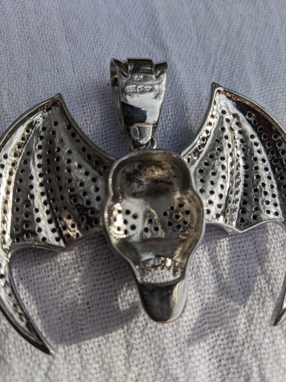 Jeweled Gothic Winged Sterling Silver Devil Bat Skull… - Gem