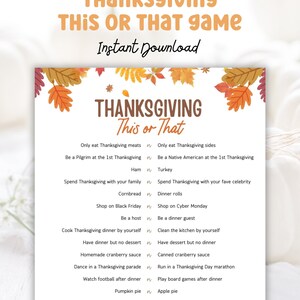 Thanksgiving This or That Game, Printable | Family Thanksgiving Would ...