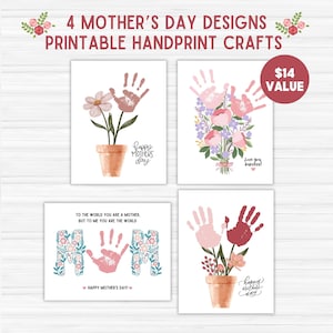 Mothers Day Flower Handprint Art Bundle, Printable | Mom Craft Gift for ...
