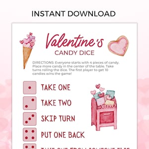 Valentines Day Candy Dice Game Printable Kids Party Game or - Etsy