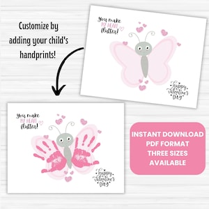 Printable Butterfly Valentines Day Handprint Art Craft, Preschool, Baby ...