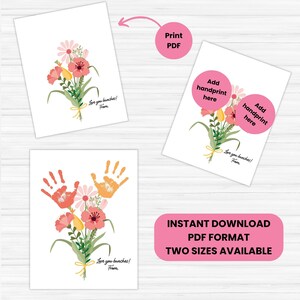 Flower Handprint Craft Art, Printable for Mom or Grandparents Handprint ...