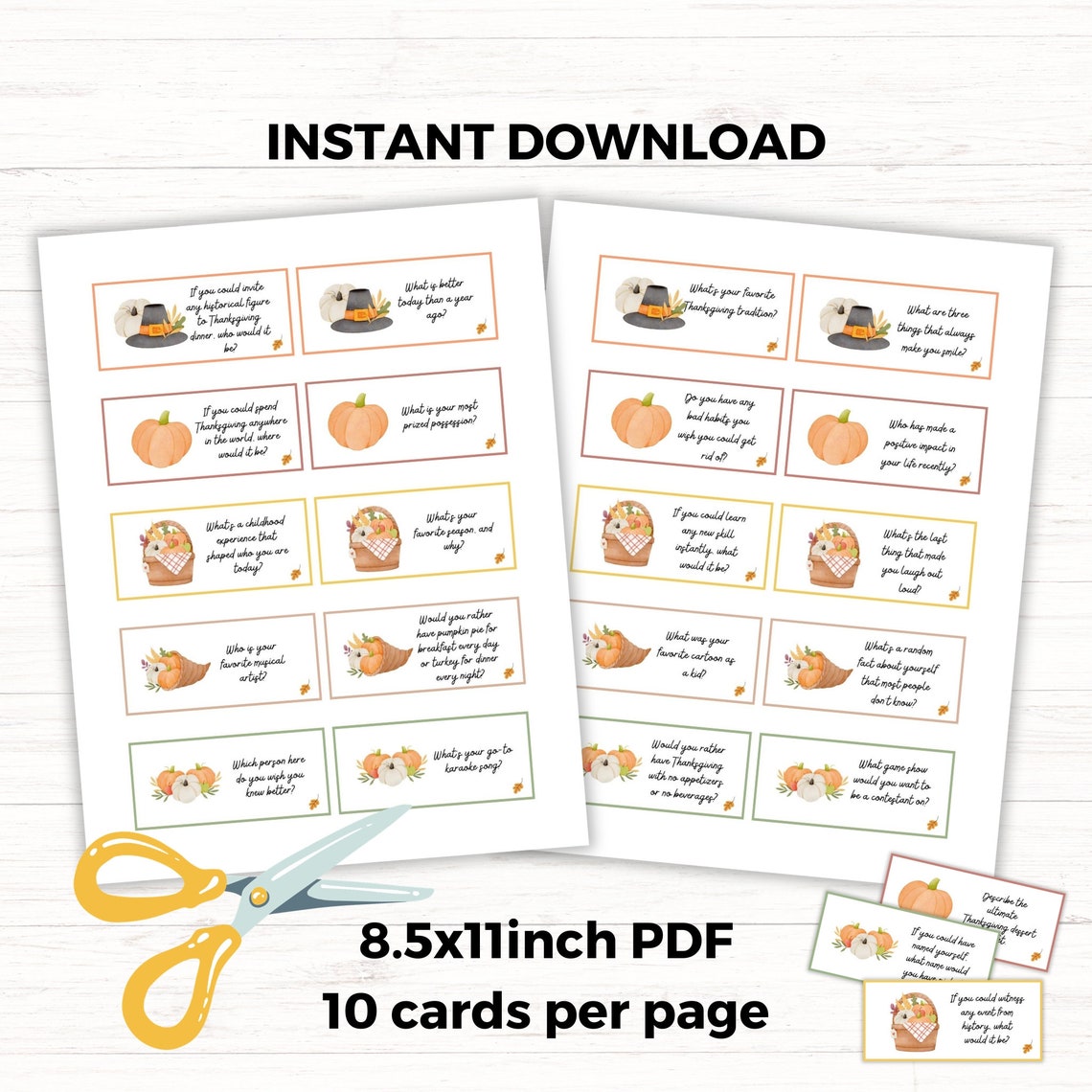 100 Thanksgiving Conversation Starter Cards, Printable | Family ...