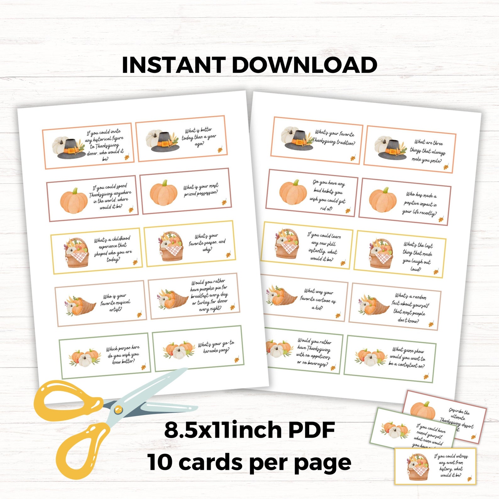 100 Thanksgiving Conversation Starter Cards, Printable | Family ...