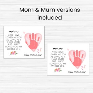 Mothers Day Handprint Art Craft for Mom or Mum, Printable | Baby Kids ...