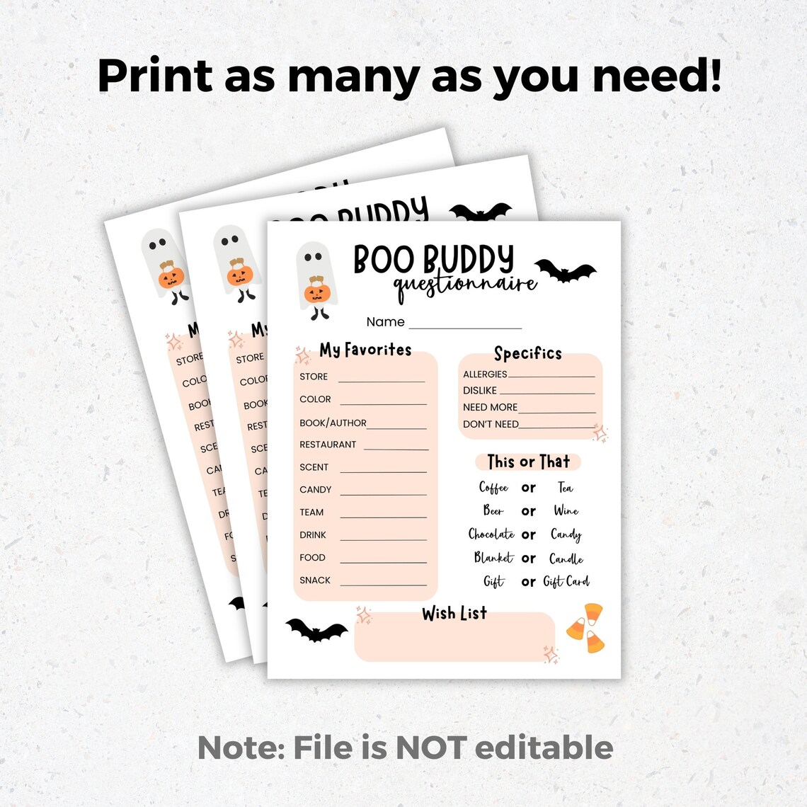 Printable Boo Buddy or Buddies Basket Questionnaire, Halloween Gift ...