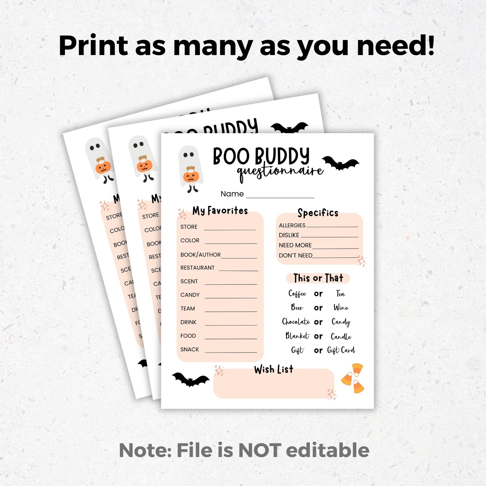 Printable Boo Buddy or Buddies Basket Questionnaire, Halloween Gift ...