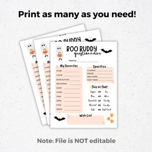 Printable Boo Buddy or Buddies Basket Questionnaire, Halloween Gift ...
