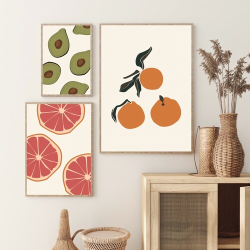 Printable Wall Art Boho Kitchen Decor Set of 3 Mid Century - Etsy