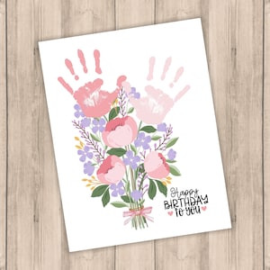 Flower Bouquet Handprint Craft Art for Birthday, Printable | for Mom or ...