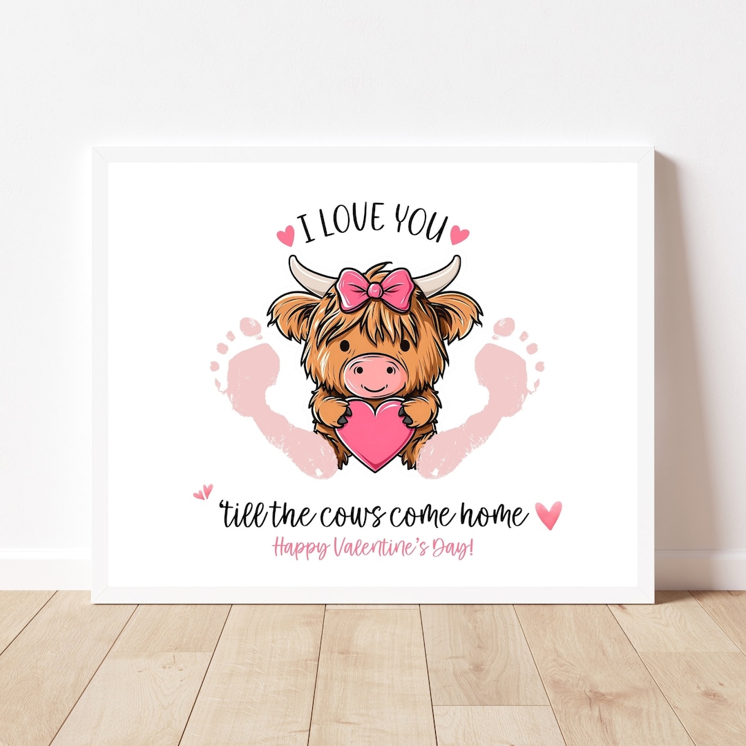 Highland Cow Valentines Footprint Art: Baby Toddler Craft (PDF) - Etsy