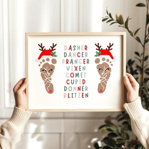 Christmas Reindeer Footprint Art, Printable | Handprint Xmas Gift for ...