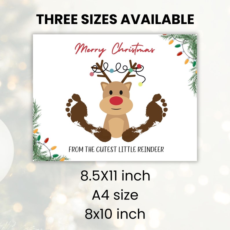 Reindeer Footprint Art Craft, Printable, Christmas or Holiday DIY Card ...
