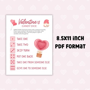 Valentines Day Candy Dice Game, Printable | Kids Party Game or Activity ...