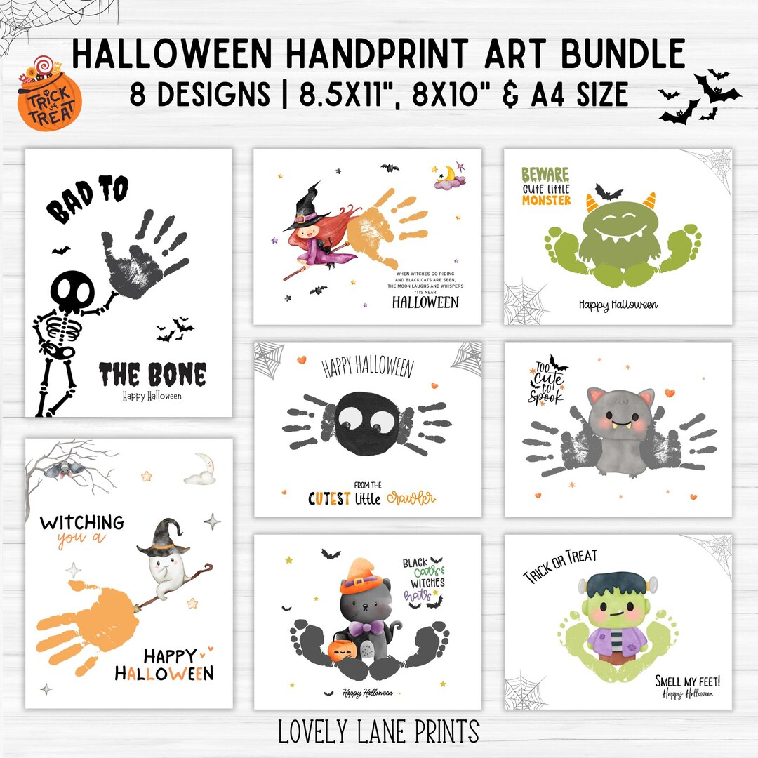 Halloween Handprint & Footprint Craft Bundle for Toddlers, Baby or Kids ...