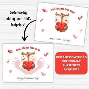 Printable Valentines Footprint Art Craft for Baby, Valentines Day Craft ...