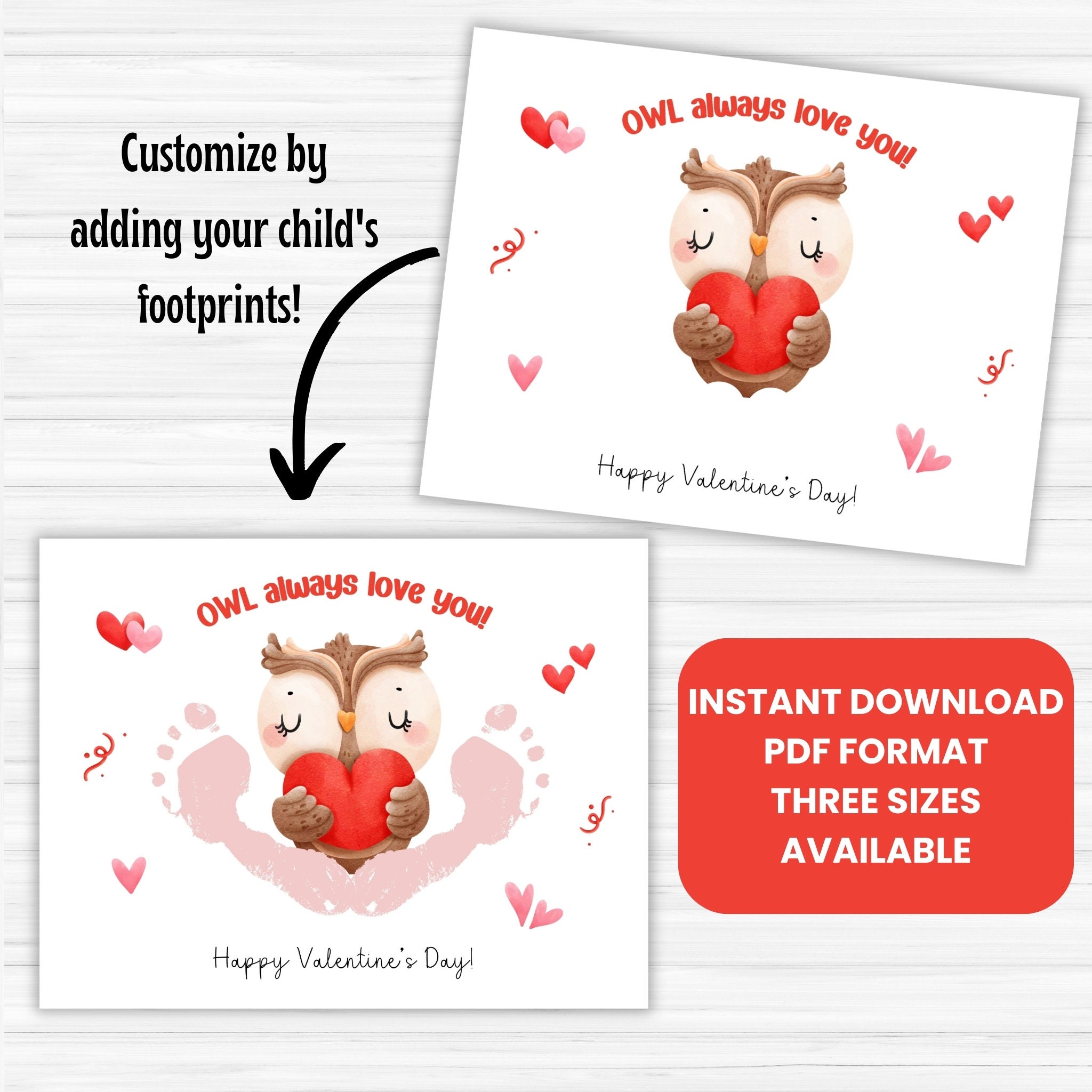 Printable Valentines Footprint Art Craft for Baby, Valentines Day Craft ...