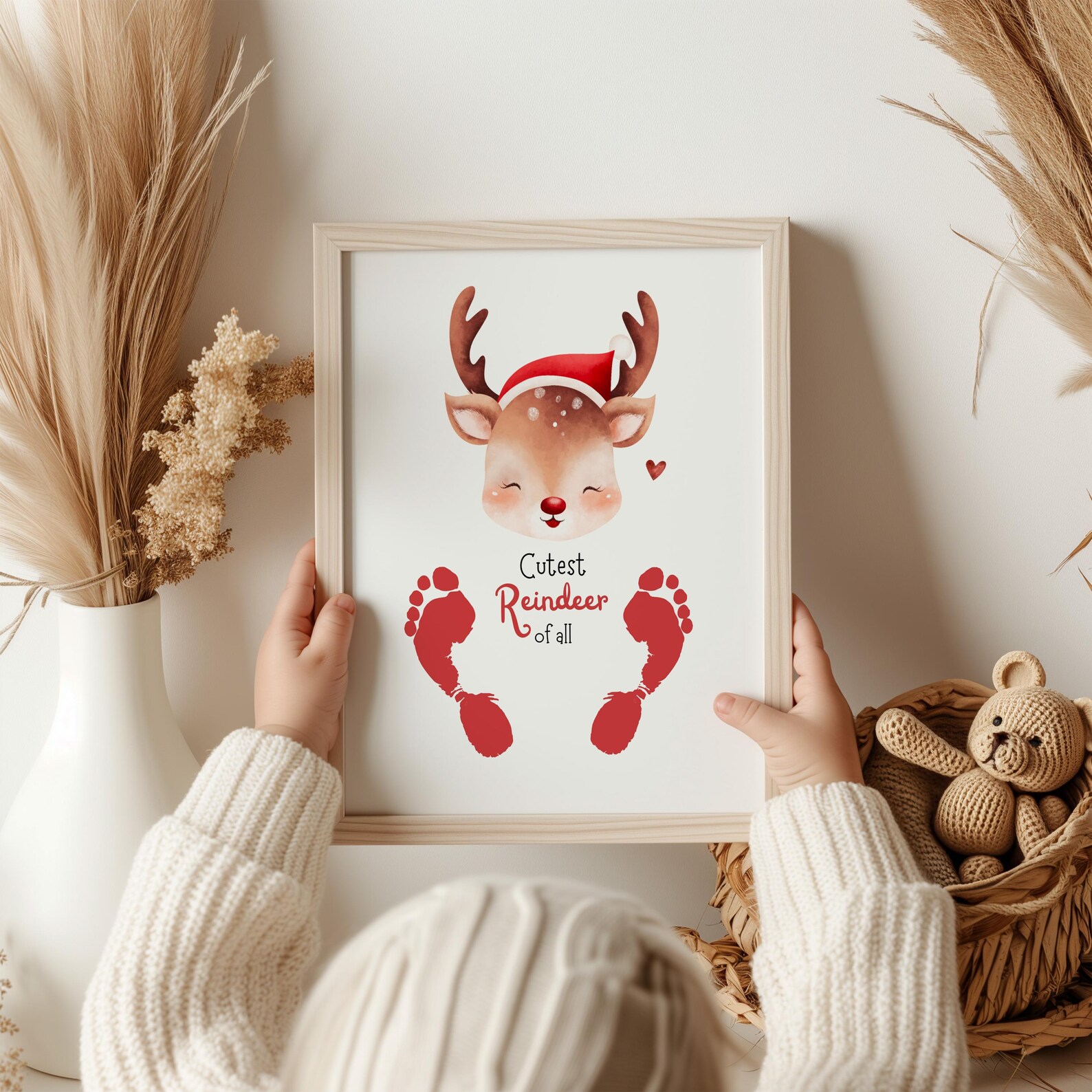 Christmas Reindeer Handprint Art, Printable | Xmas Footprint Craft ...