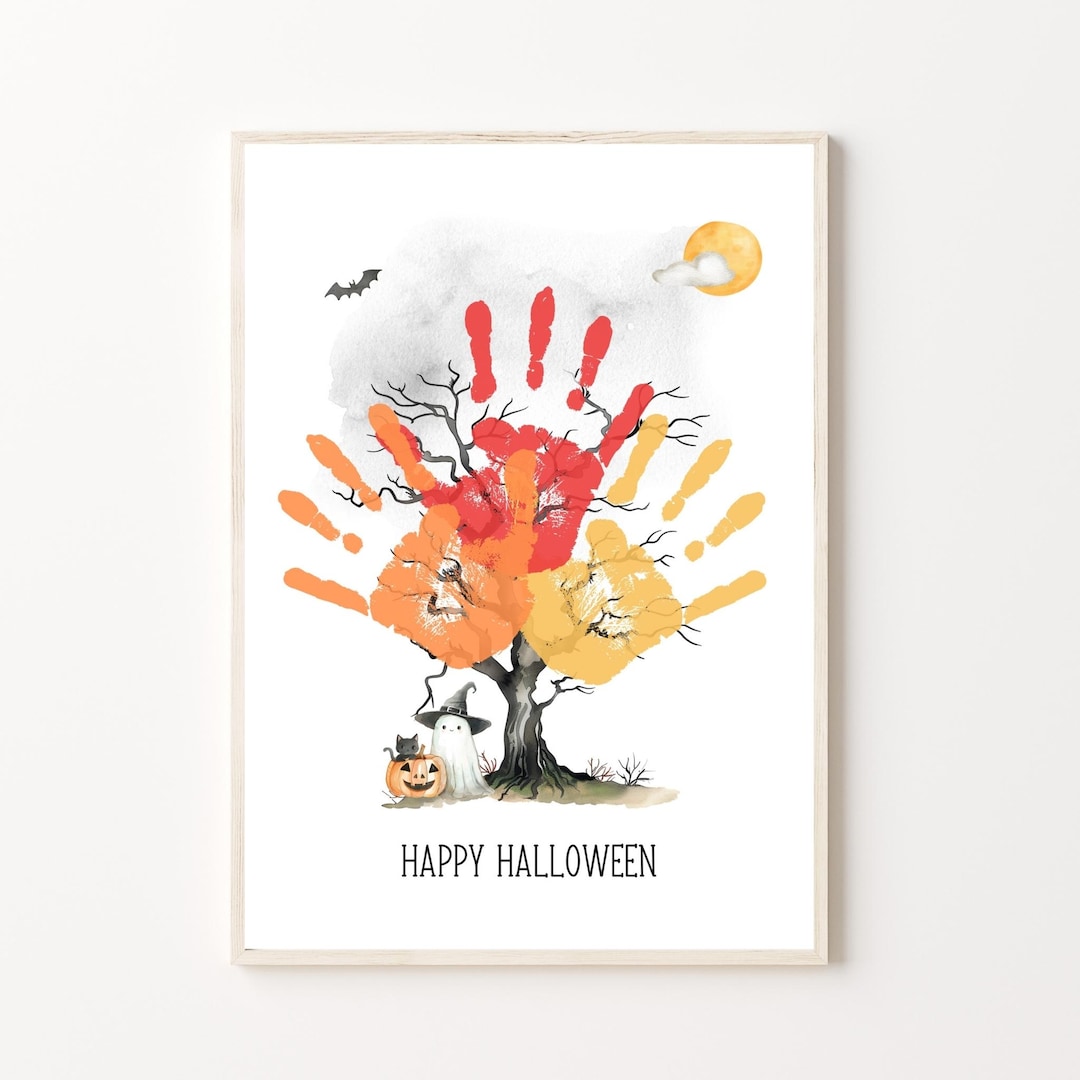 Halloween Handprint Art Printable: Spooky Tree | Daycare Halloween ...
