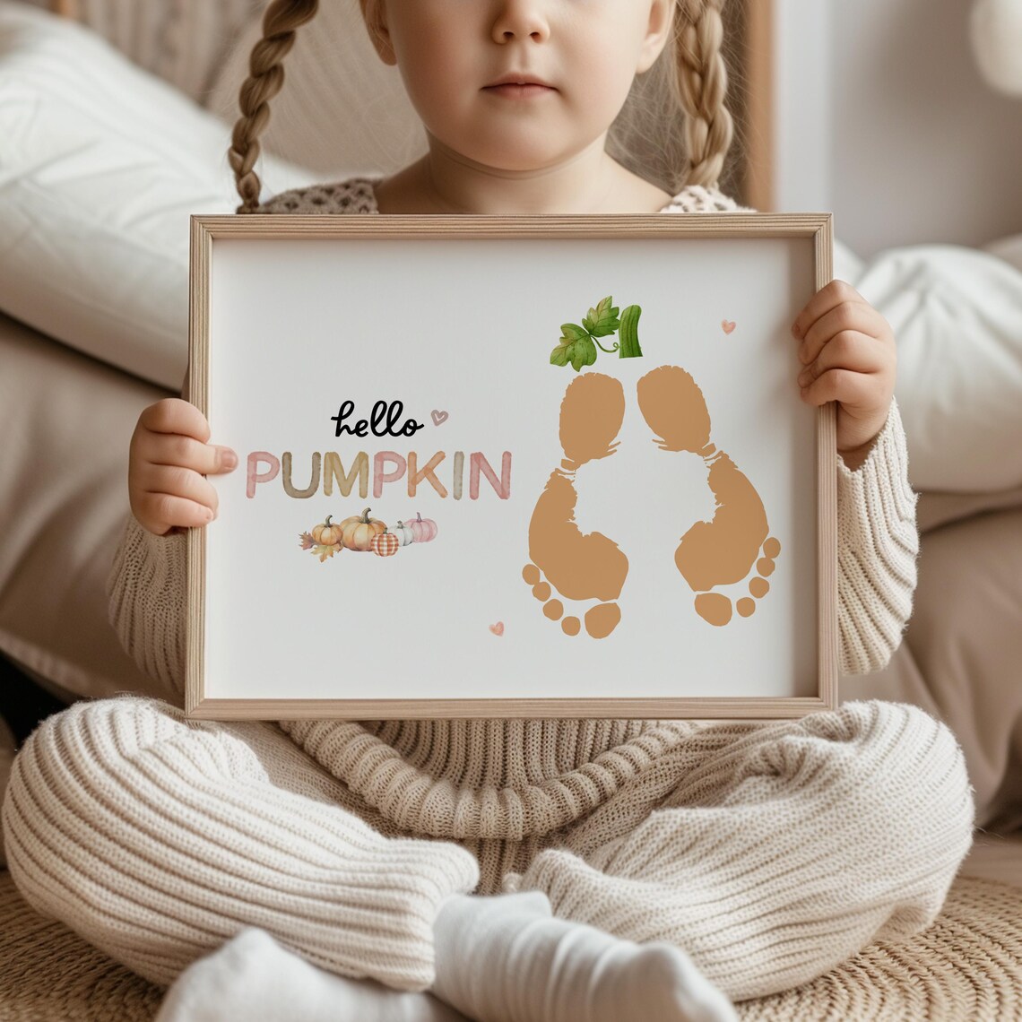 Fall Handprint Art: Hello Pumpkin, Printable | Thanksgiving Footprint ...