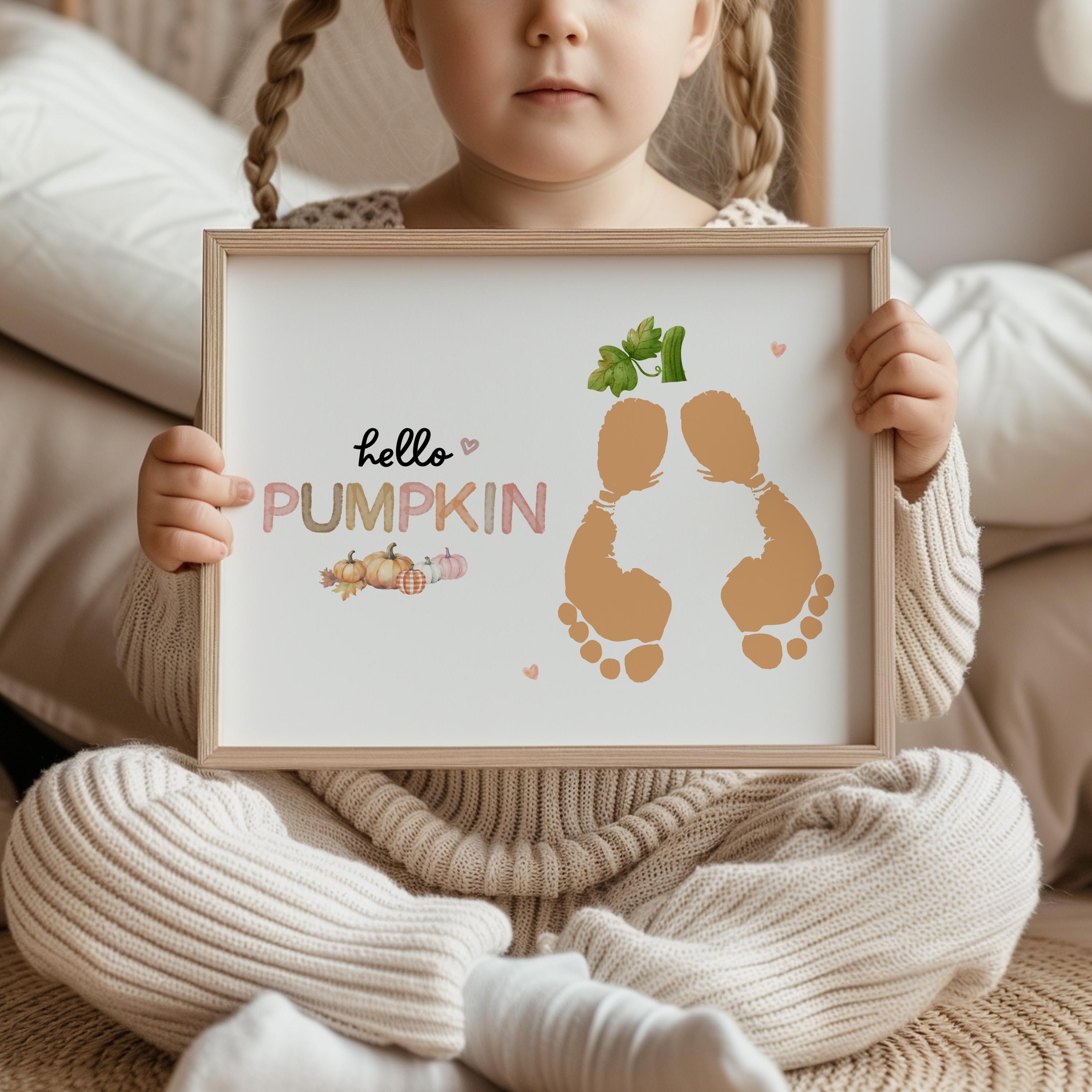 Fall Handprint Art: Hello Pumpkin, Printable | Thanksgiving Footprint ...