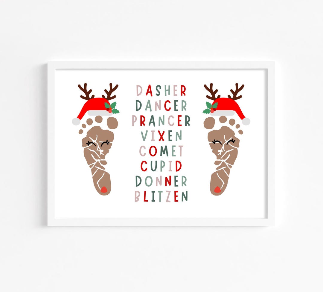 Christmas Reindeer Footprint Art, Printable | Handprint Xmas Gift for ...