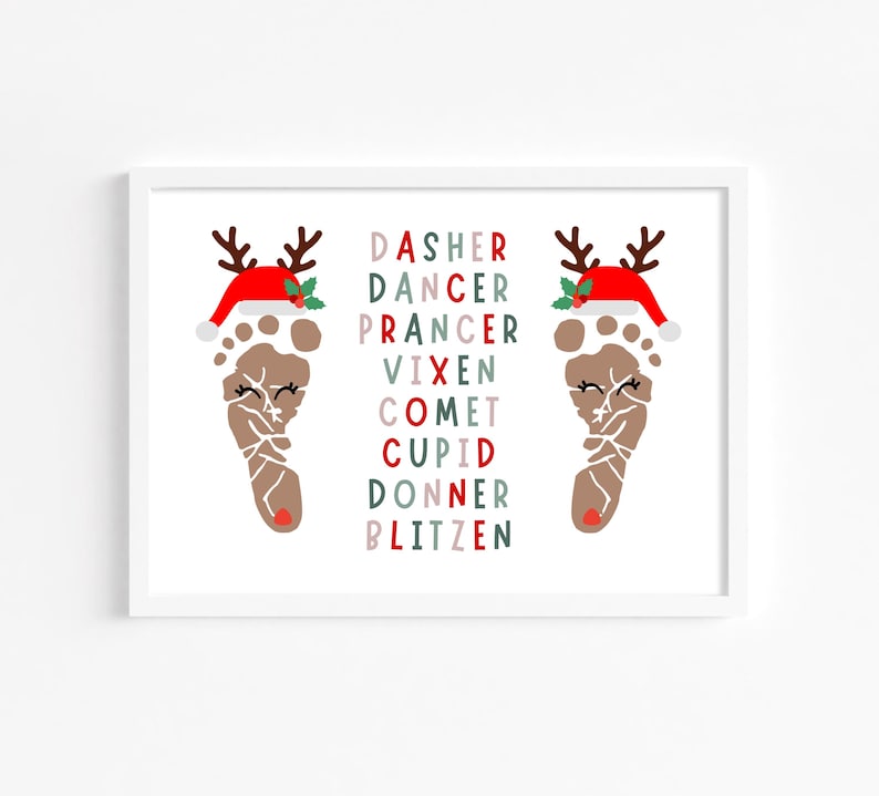 Christmas Reindeer Footprint Art, Printable | Handprint Xmas Gift for ...