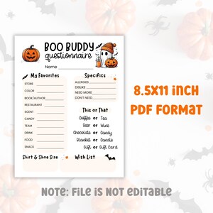 Printable Boo Buddy or Buddies Questionnaire, Halloween Gift Exchange ...