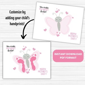 Butterfly Mother's Day Footprint Art Craft, Printable | Preschool ...