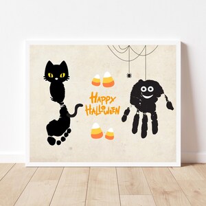 Halloween Handprint Footprint Art Craft, PRINTABLE Halloween Activities ...