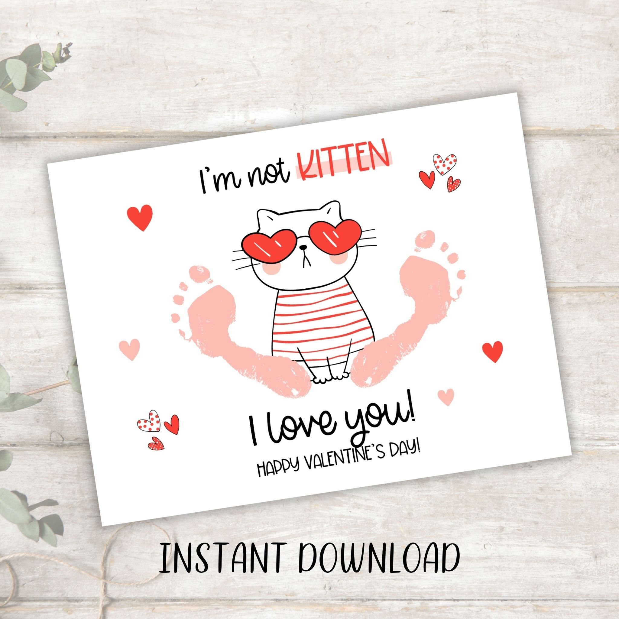 Printable Cat Valentines Day Handprint Art Craft, Preschool, Baby ...