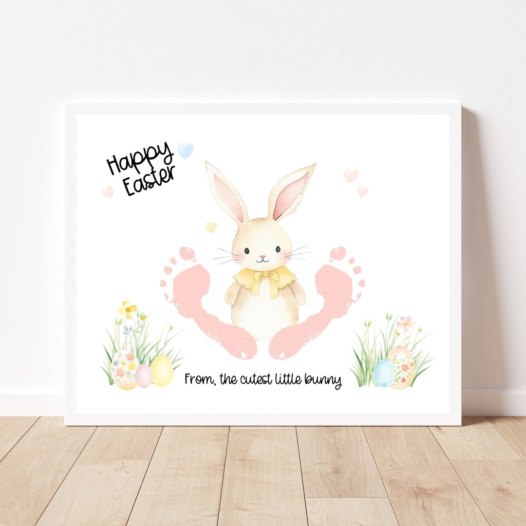 Easter Bunny Footprint Art Craft, Printable | Spring Craft | Kids Baby ...