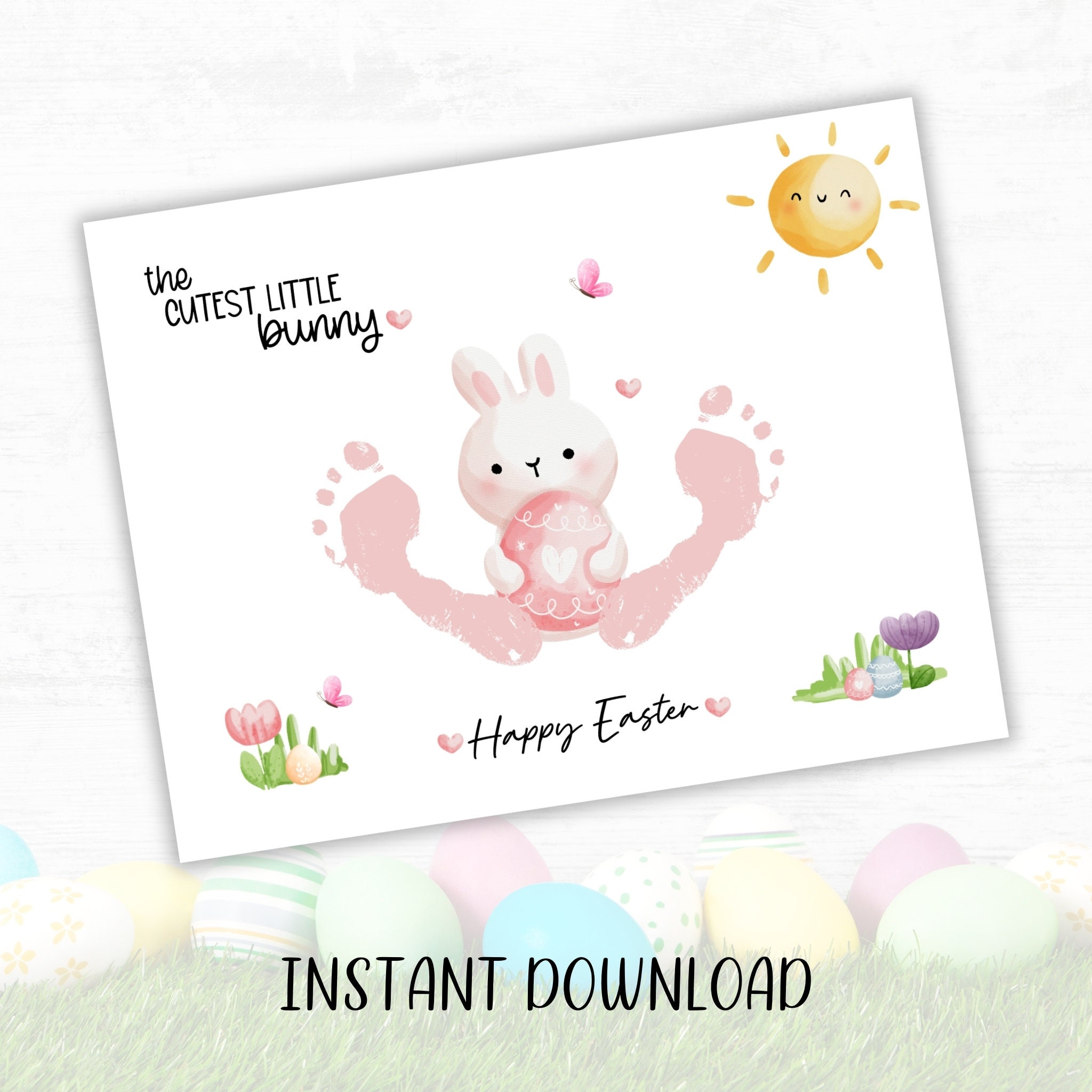 Easter Bunny Footprint Art Craft, Printable | Spring Craft | Kids Baby ...