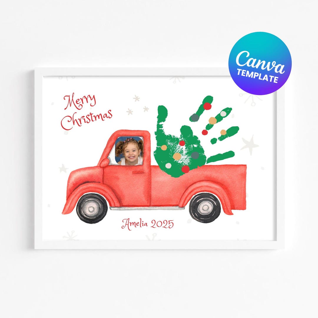 Christmas Handprint Photo Template | Truck Handprint Craft | Editable ...