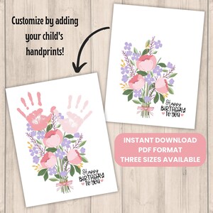 Flower Bouquet Handprint Craft Art for Birthday, Printable | for Mom or ...