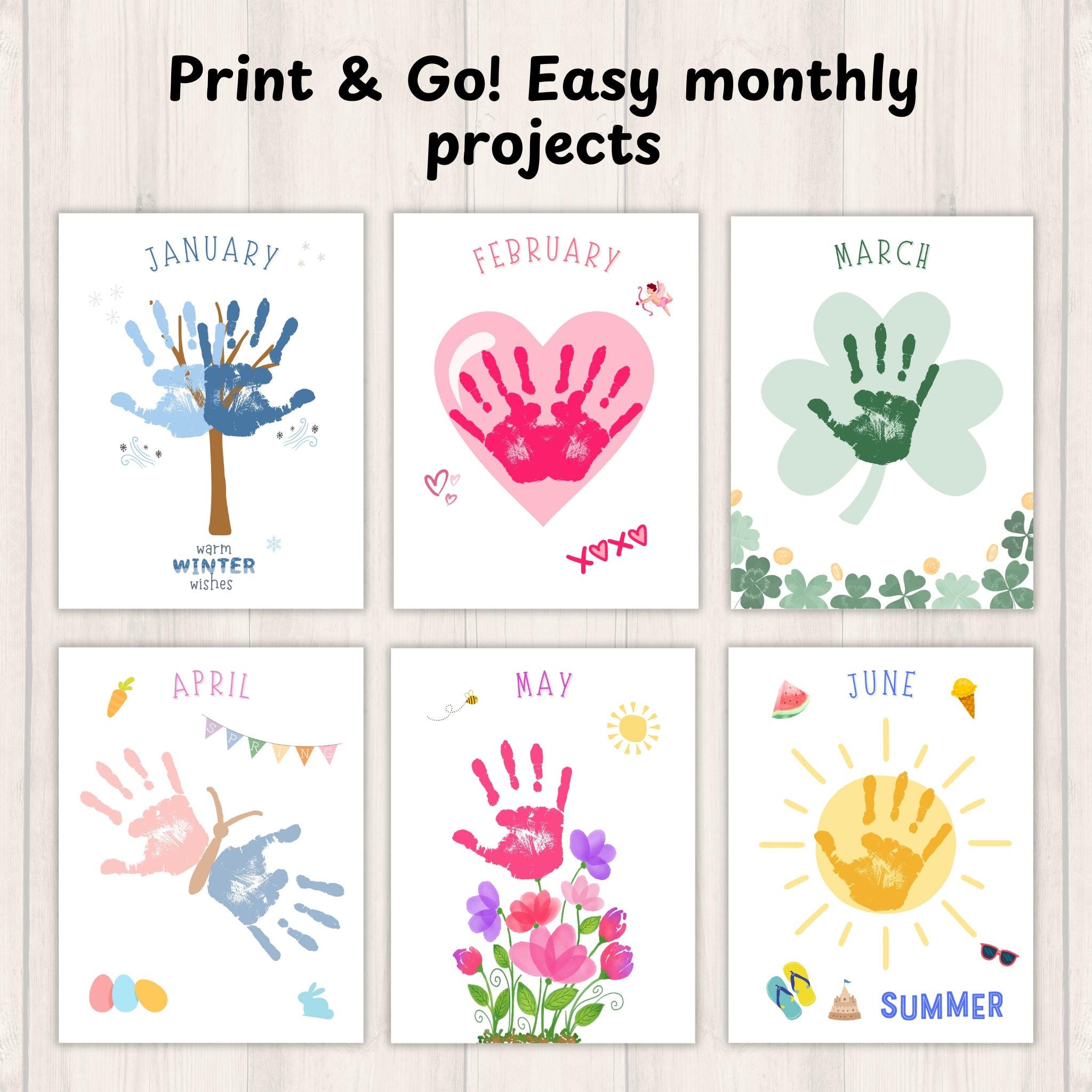 Handprint Art Memory Book, Printable Kids Calendar, 12 Month ...