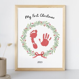 My First Christmas Footprint Art Craft, Printable Baby 1st Xmas Holiday ...