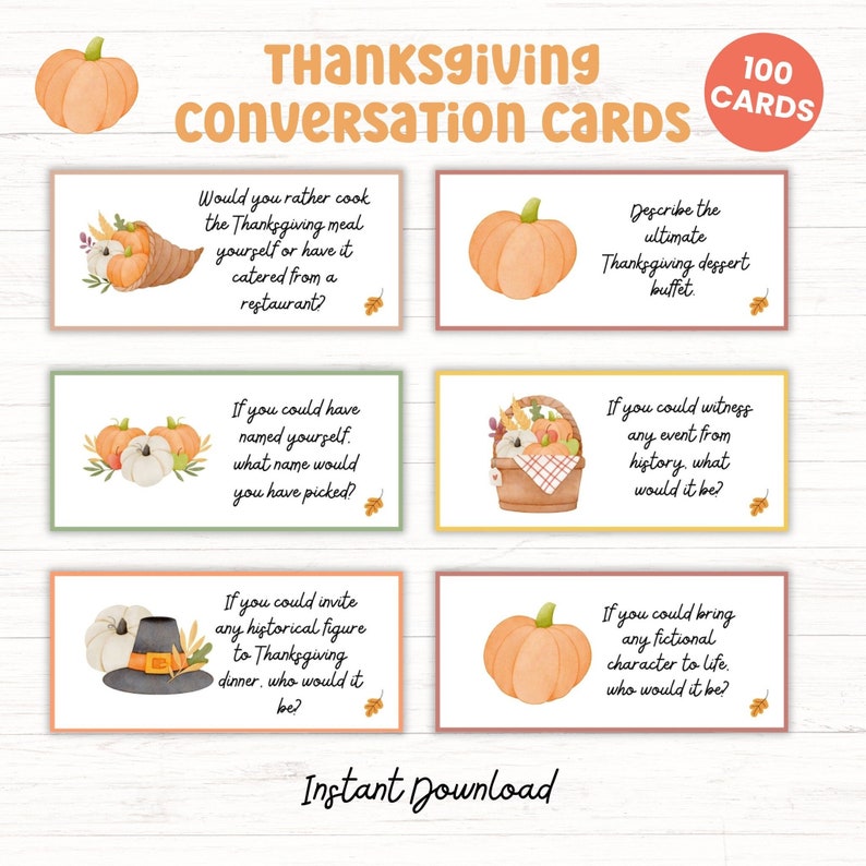 100 Thanksgiving Conversation Starter Cards, Printable | Family ...