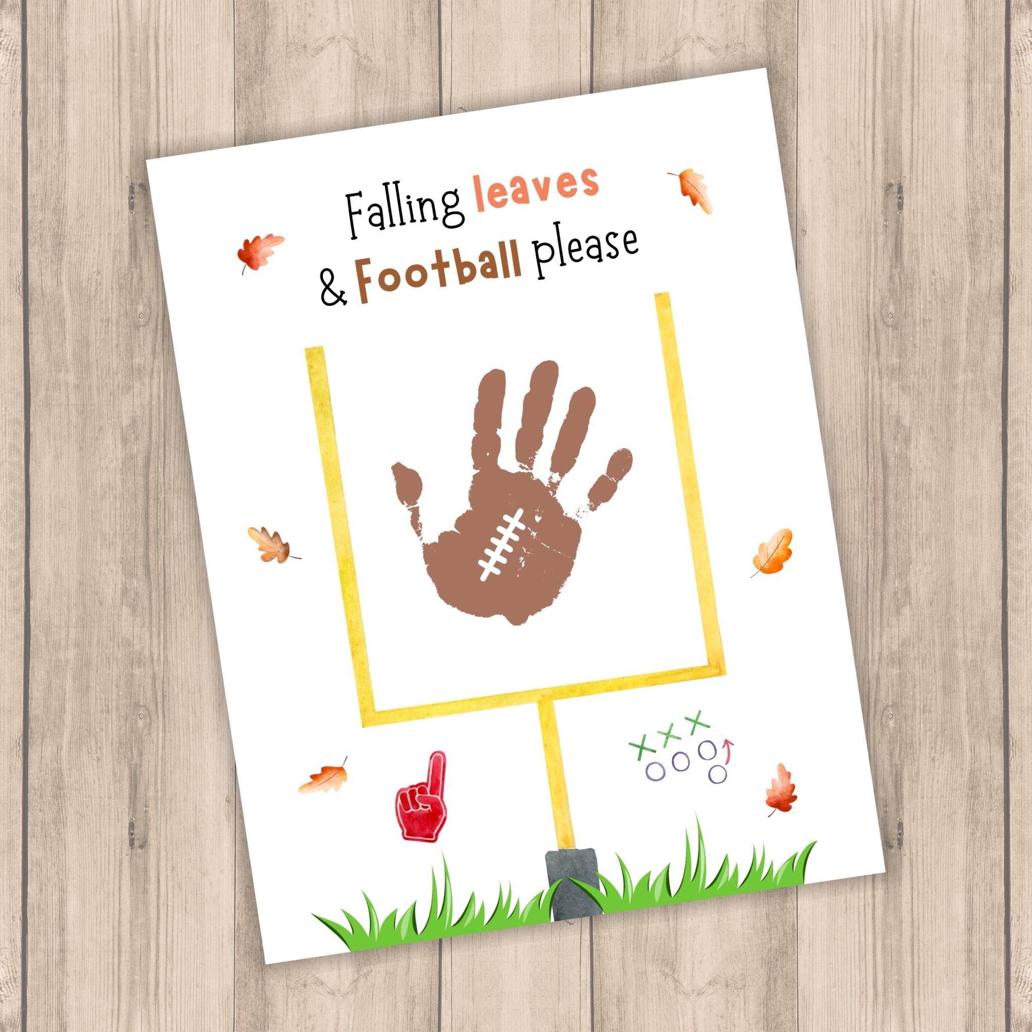 Fall Handprint Art, Printable | Leaves and Football Craft, Autumn ...