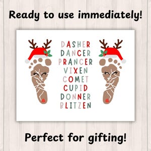 Christmas Reindeer Footprint Art, Printable | Handprint Xmas Gift for ...