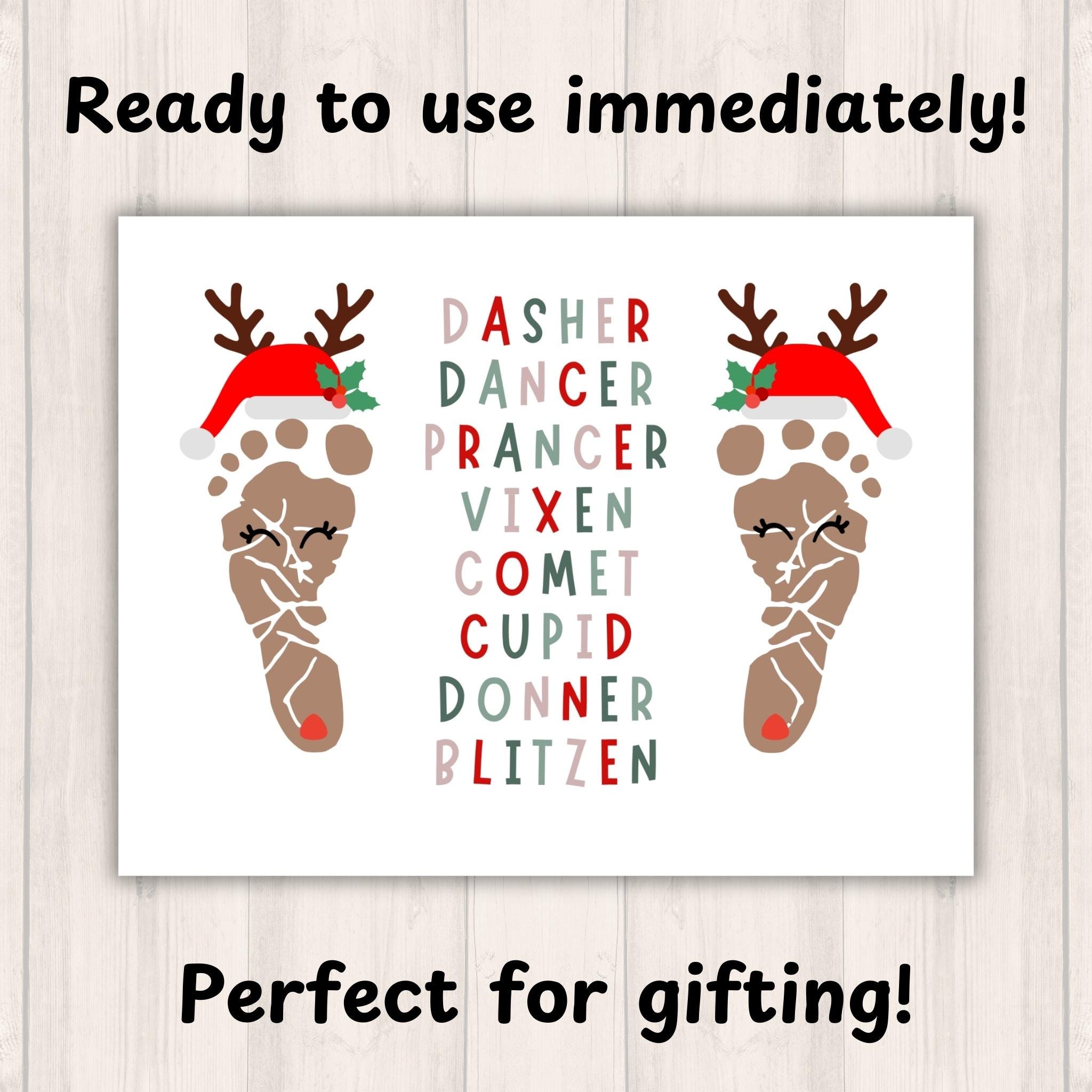 Christmas Reindeer Footprint Art, Printable | Handprint Xmas Gift for ...