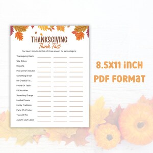 Thanksgiving Think Fast Game, Printable | Family Thanksgiving Game for ...